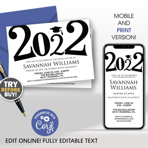 Graduation Party Invitation Grad Party Invite Class of 2022 - Etsy