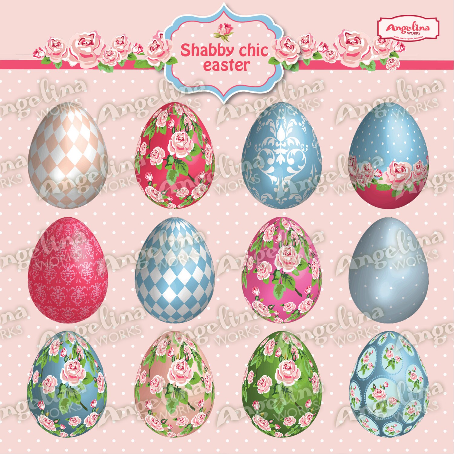 3D Shabby Chic Easter Eggs. Digital Clip Art for Scrapbooking - Etsy