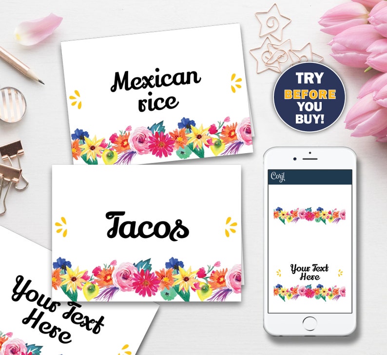 Editable Fiesta Party Food Labels / Mexican Fiesta Birthday - Etsy