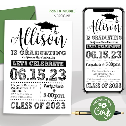 Graduation Party Invitation Template Printable Class of 2023 - Etsy