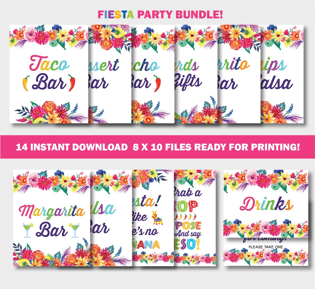 Instant Download FIESTA PARTY BUNDLE. 14 Mexican Fiesta Party Signs ...