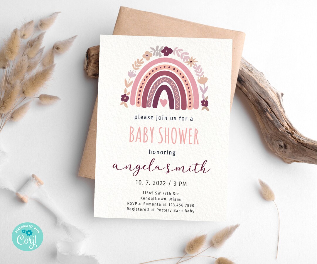 Editable Boho Rainbow Baby Shower / Birthday Invitation - Etsy