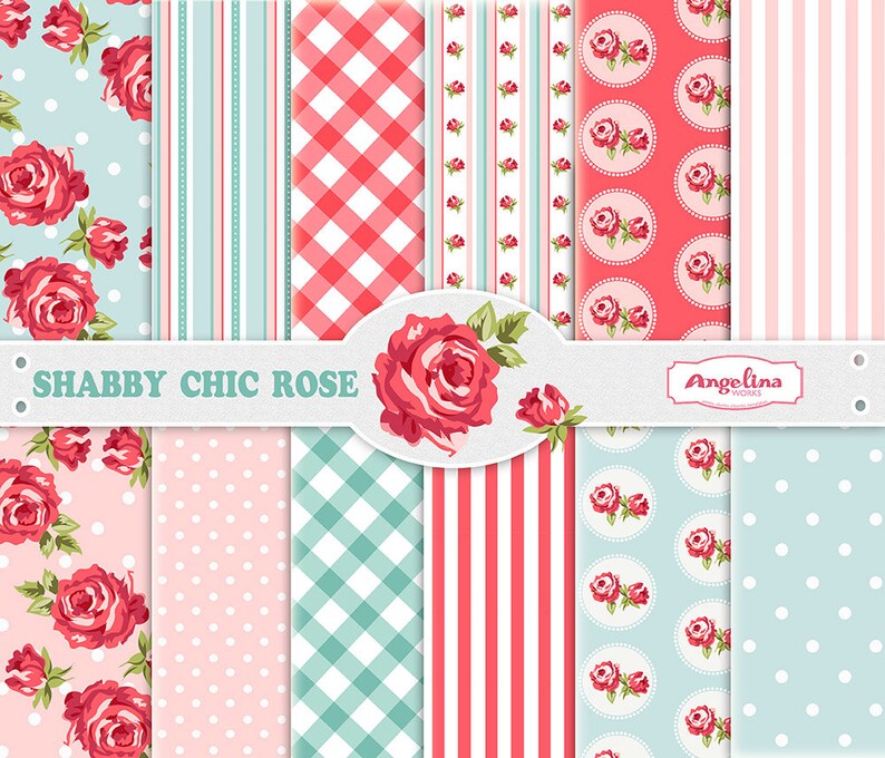 12 Shabby Chic Rose Digital Scrapbook Paper Pack for Invites | Etsy