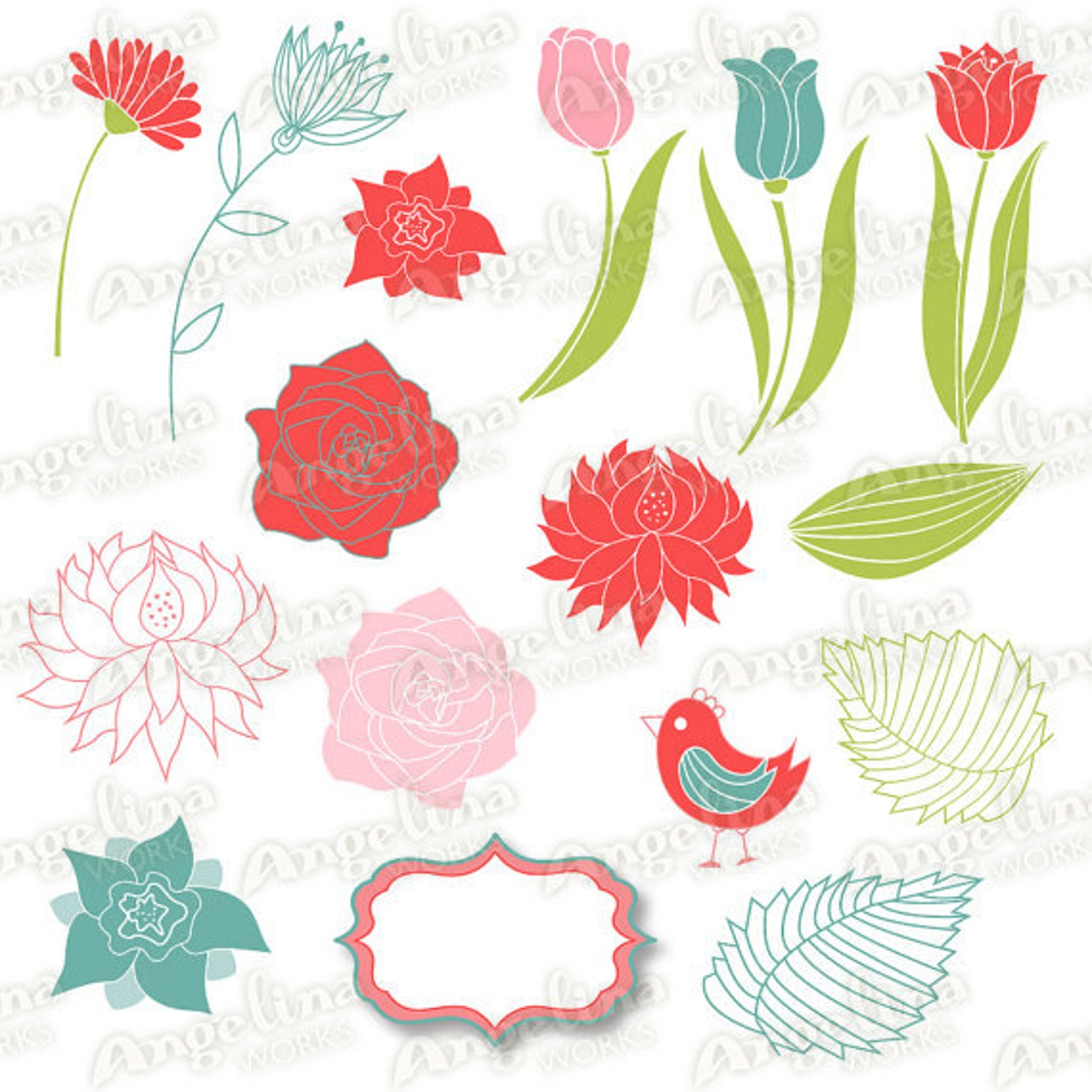 Flowers Background. Digital Floral Clip Art.scrapbook Paper. - Etsy