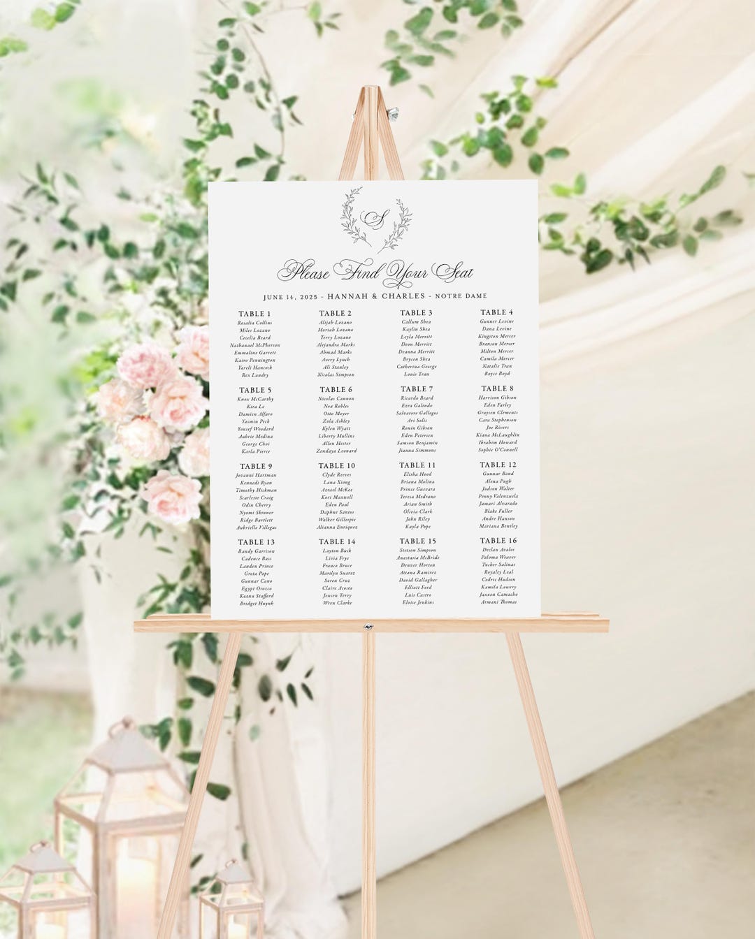 HANNAH | Black and White Wedding Seating Chart: Formal Foam Board Sign ...