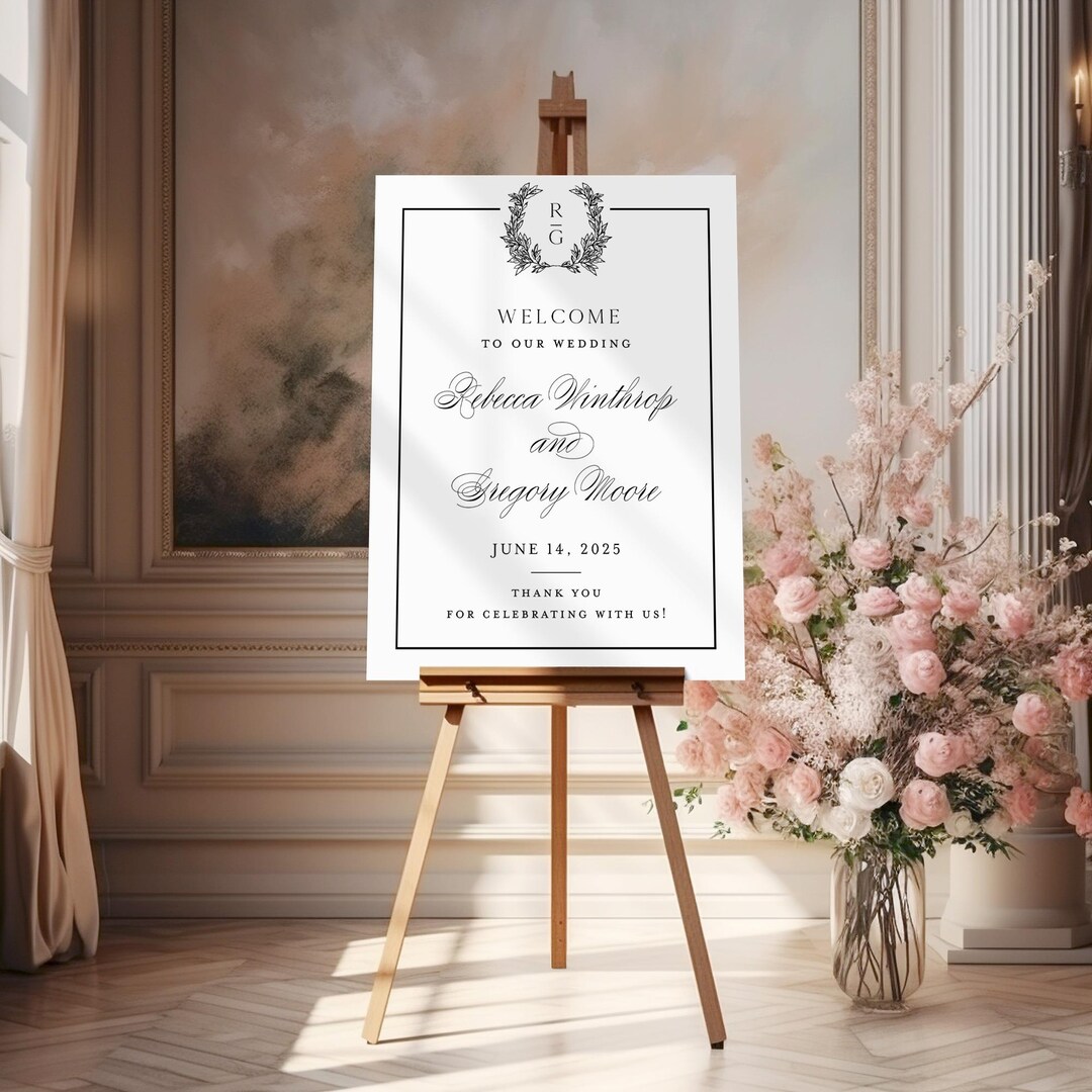 REBECCA | Black Tie Wedding Welcome Sign: Wreath Foam Board Decor - Etsy