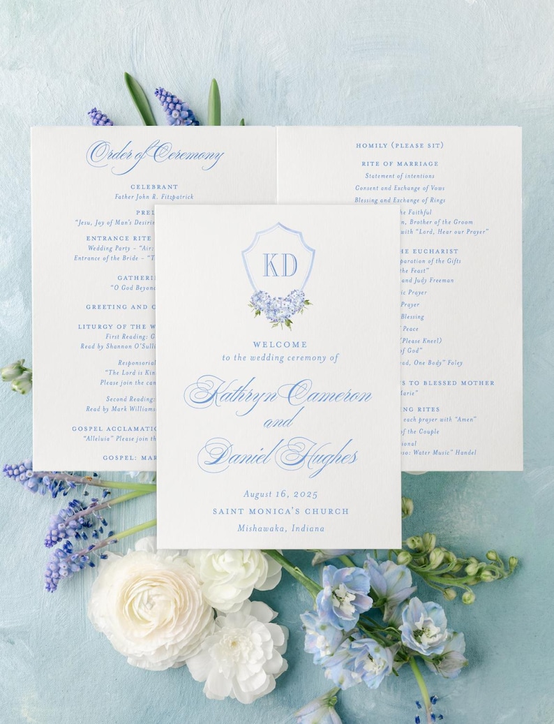 KATHRYN | Blue Hydrangea Wedding Program: Folded Catholic Ceremony - Etsy
