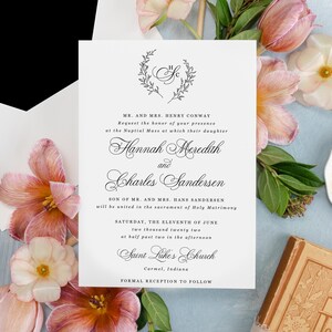 HANNAH | Classic Wedding Invitations: Floral Crest, Black Tie Wedding ...