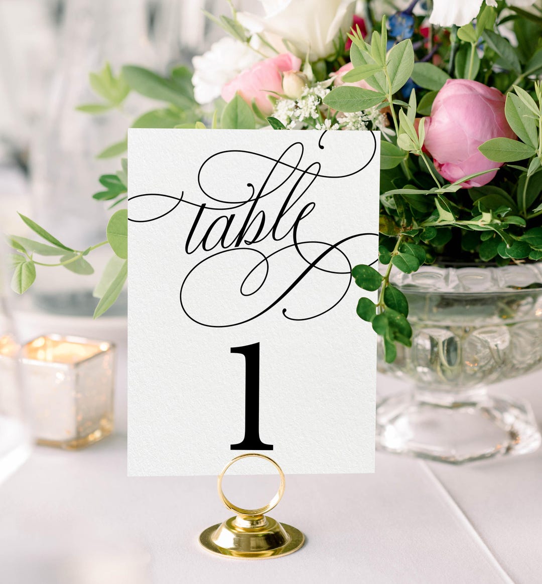 HANNAH | Black and White Script Table Numbers, Swirl, Swash ...