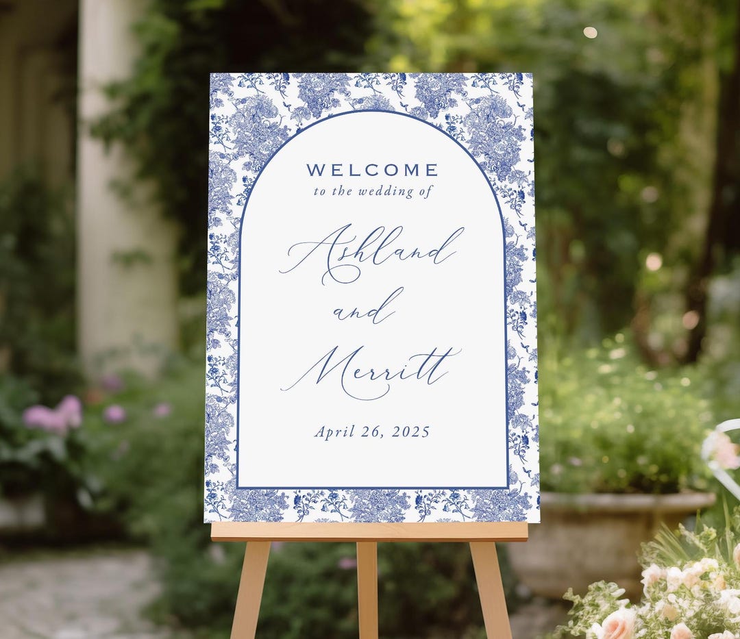 ASHLAND | Wedding Welcome Sign, Blue Chinoiserie, Blue Toile Wedding ...