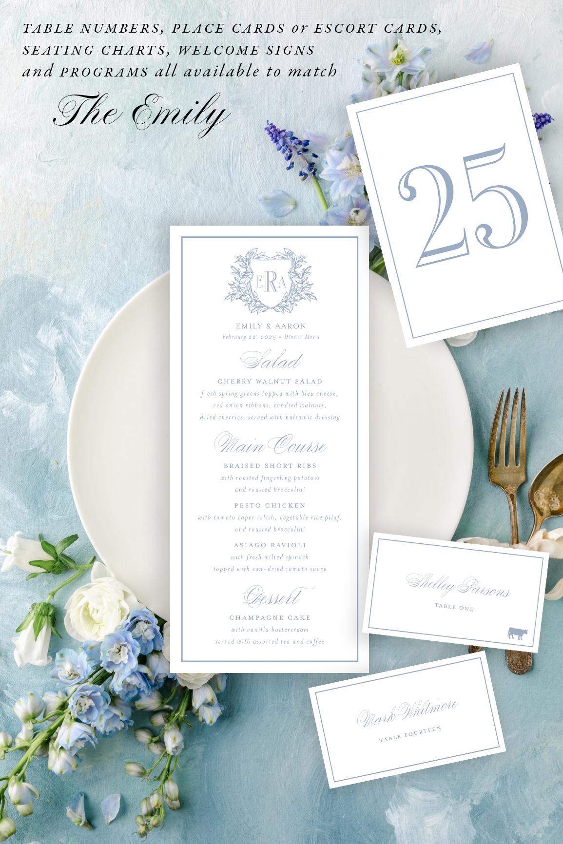 EMILY | Monogram Wedding Menu: Dusty Blue Elegant Design (digital File ...