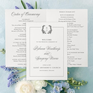 REBECCA | Black and White Folded Wedding Program, Printed Catholic ...