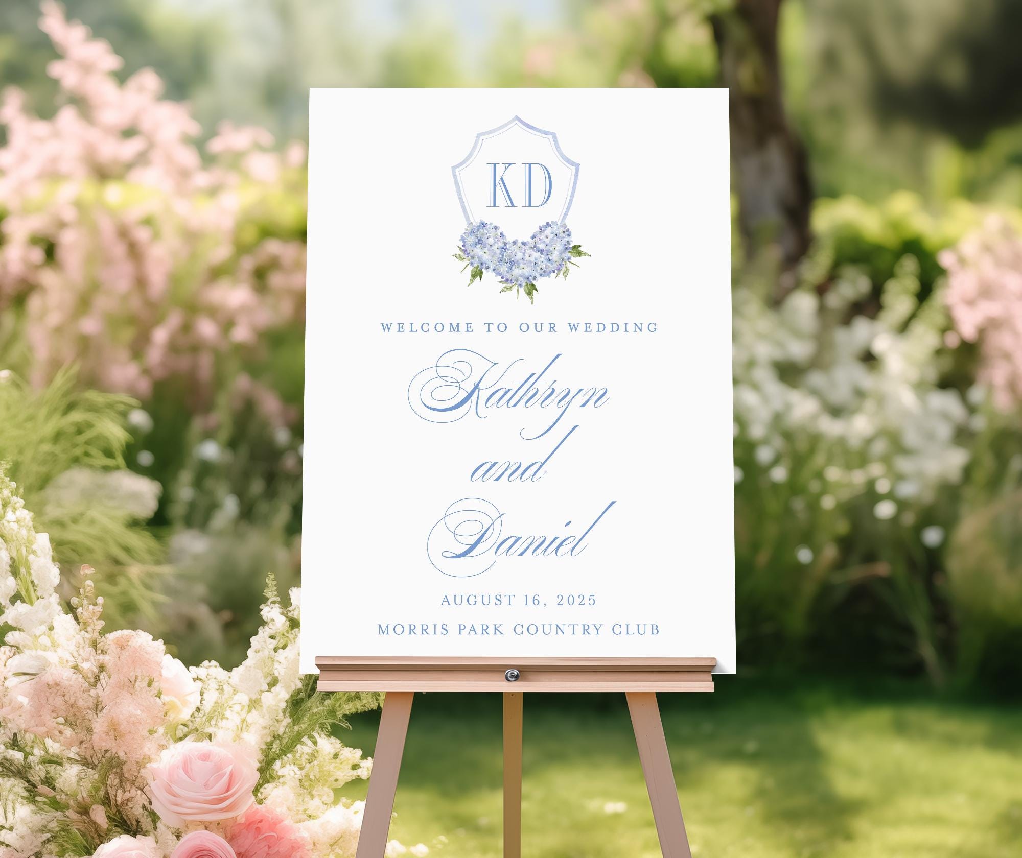 KATHRYN | Blue Hydrangea Wedding Welcome Sign: Coastal Preppy Decor - Etsy