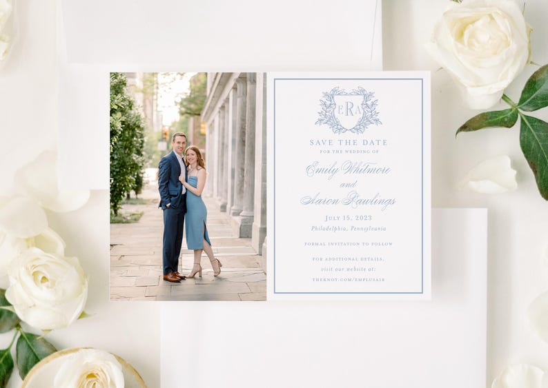 EMILY | Monogram Save the Date: Photo Card, Dusty Blue Wedding - Etsy