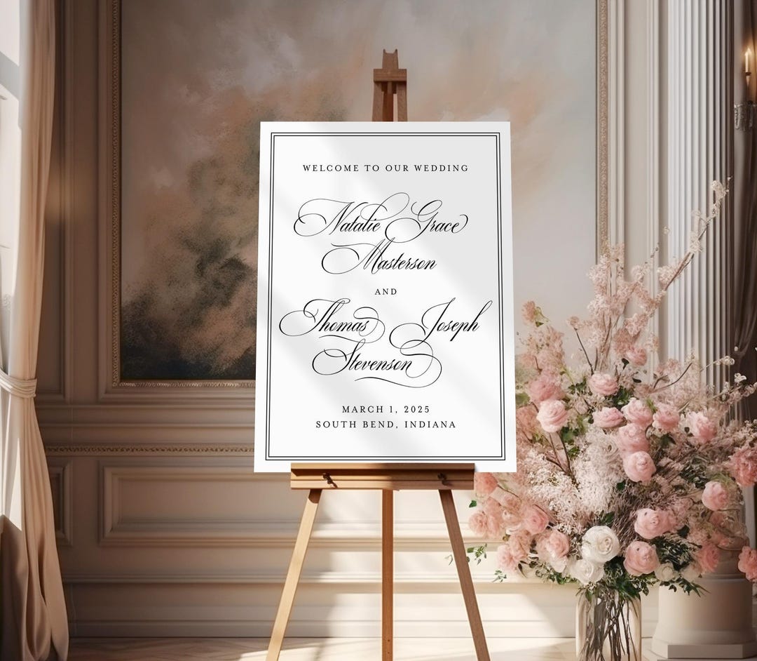 NATALIE | Black Tie Wedding Welcome Sign: Elegant Foam Board Decor - Etsy