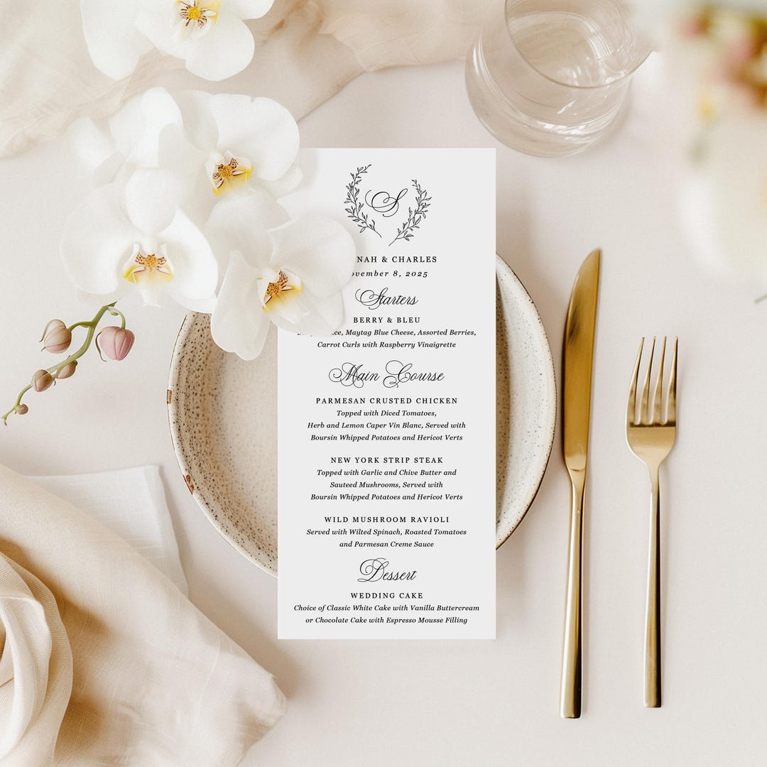 HANNAH | Monogram Wedding Menu: Elegant Black and White Design (digital ...