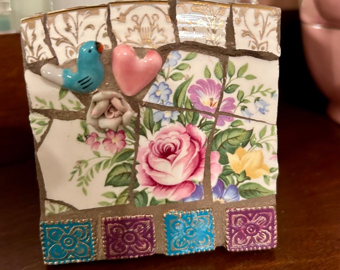 Multi-media Mosaic Magnet Made With Vintage China and Jewelry Findings ...