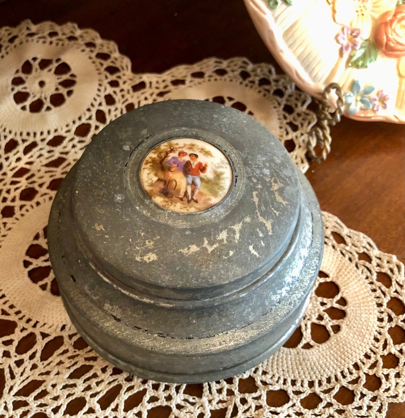Antique Metal Powder Box / Music Box - Etsy