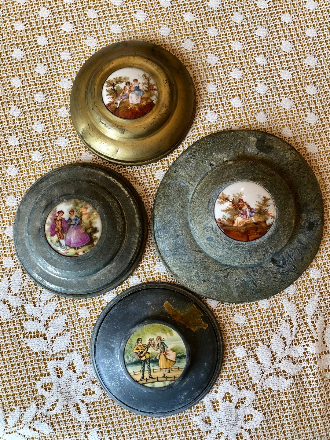 Collection of 4 Antique Powder Box Lids With Victorian Art - Etsy