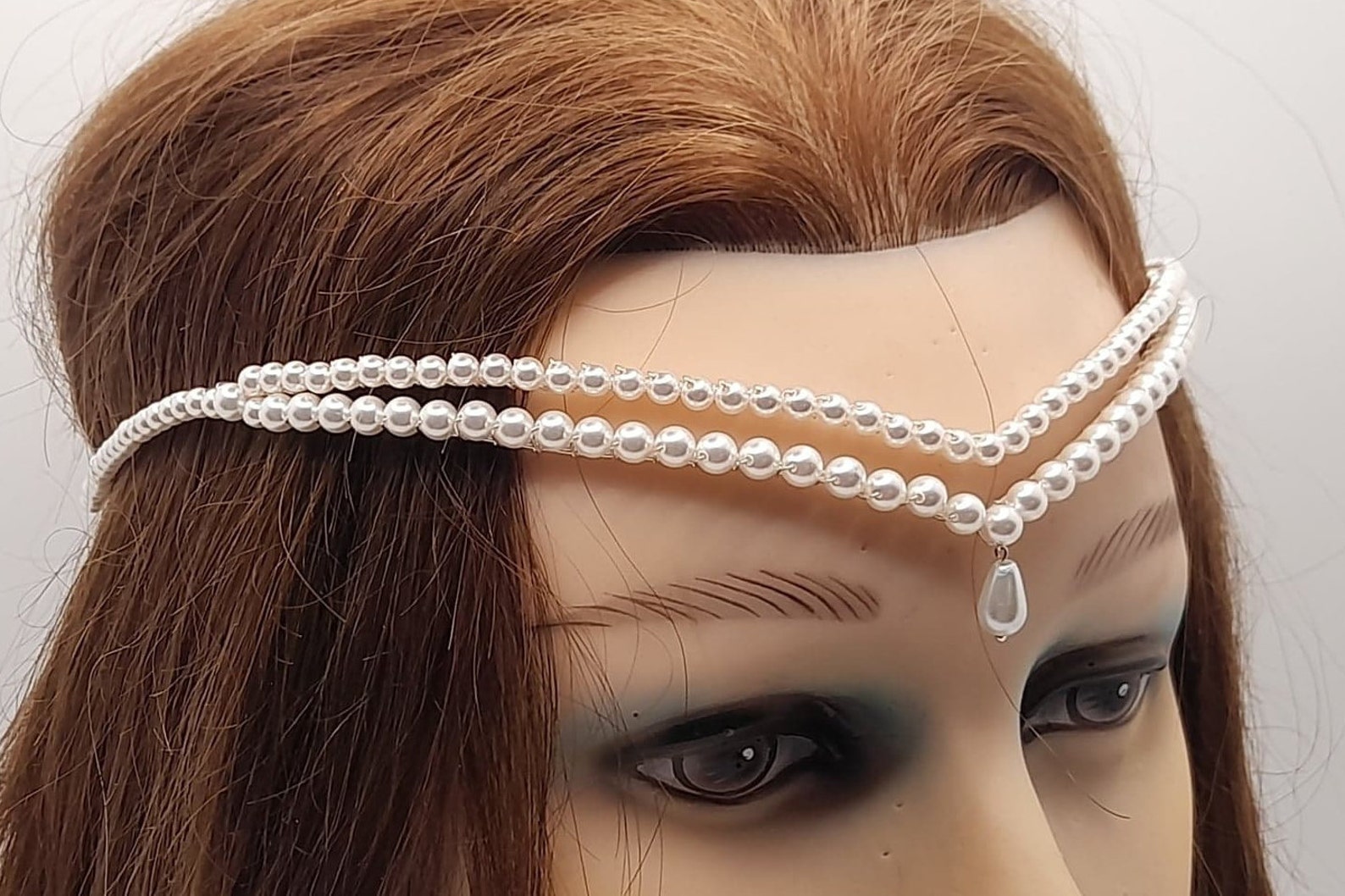 Handmade Pearl Double Wedding Bridal / Forehead Tiara / Circlet / Brow ...