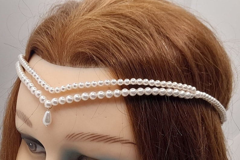Handmade Pearl Double Wedding Bridal / Forehead Tiara / Circlet / Brow ...
