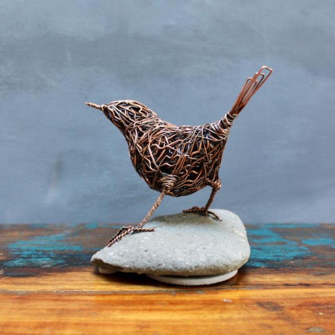 Inquisitive Robin, Copper Garden Robin, Wire Sculptures, Natural Stone ...