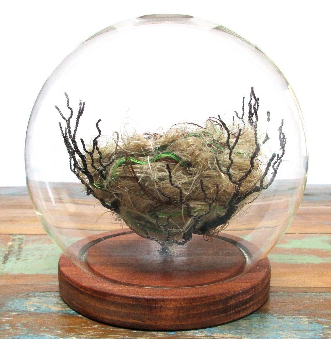 Nest Copper Flax and Thread Nest Cradled in Wire Branches. - Etsy