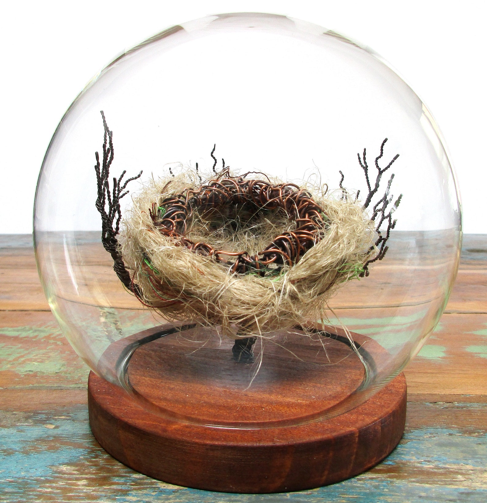 Nest Copper Flax and Thread Nest Cradled in Wire Branches. - Etsy
