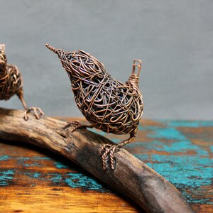Campfire Buddies , Copper Wrens on Driftwood, Wire Sculptures - Etsy