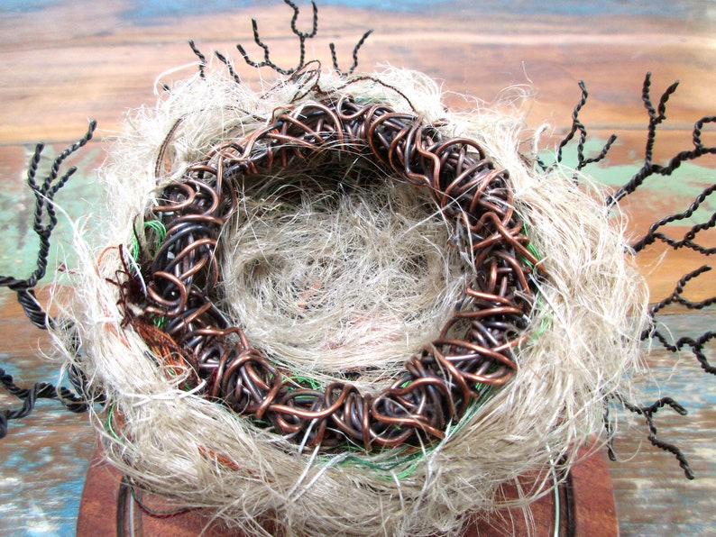 Nest Copper Flax and Thread Nest Cradled in Wire Branches. - Etsy