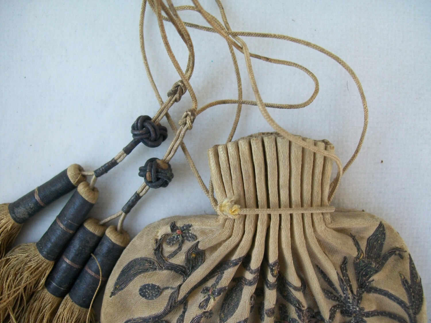 Antique 19th Century Chinese Drawstring Purse Embroidered and Gold ...