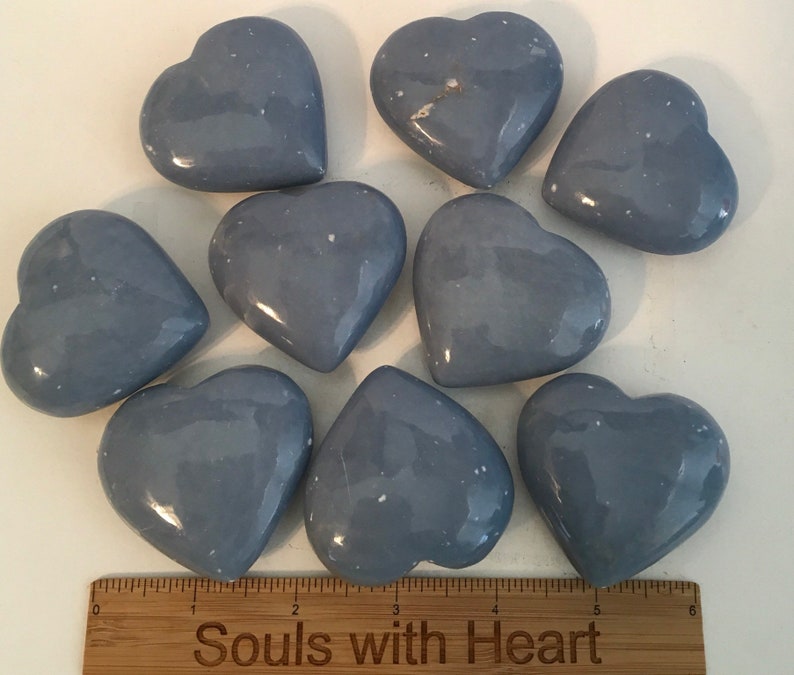 Angelite 50mm gemstone heart Stone of Awareness Peaceful | Etsy