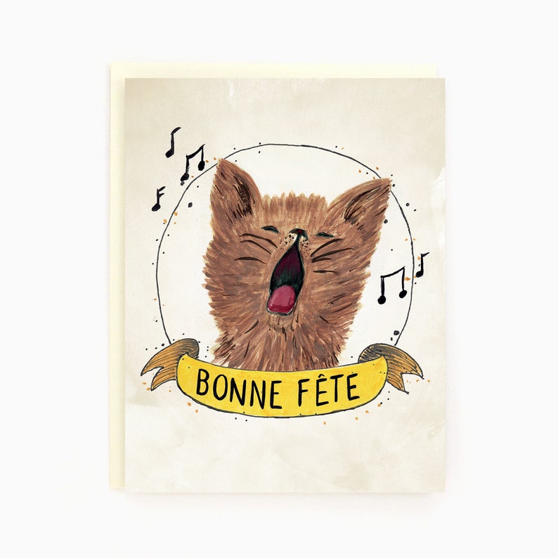 Bonne Fete Birthday Cat French Cute Birthday Cat Card - Etsy Australia