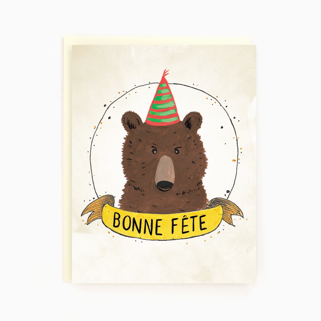 Bonne Fete - Birthday Bear French - Cute Birthday Bear Card - Etsy