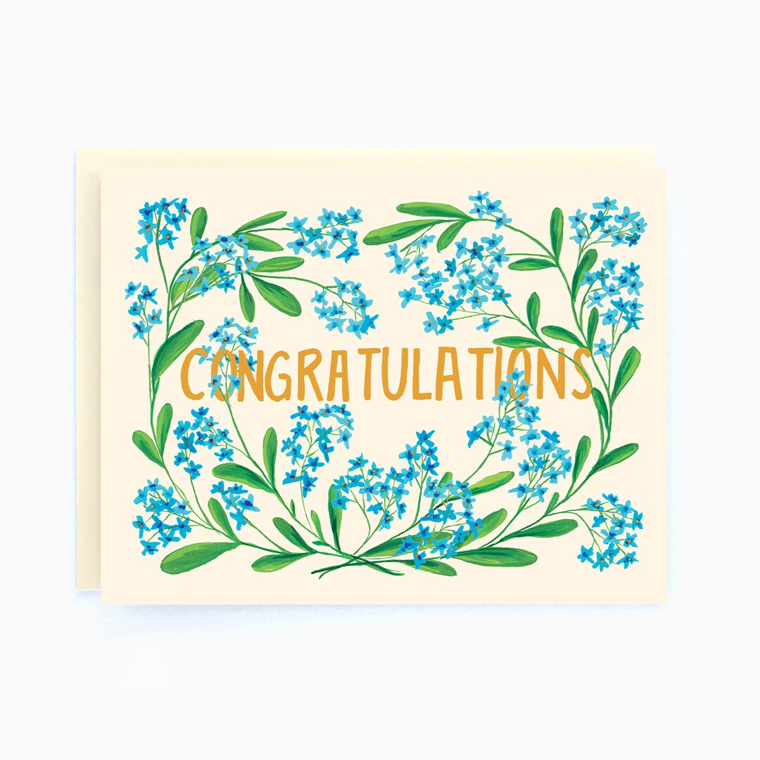 Congratulations - Congrats Blue Flowers - Love/wedding Card - Etsy