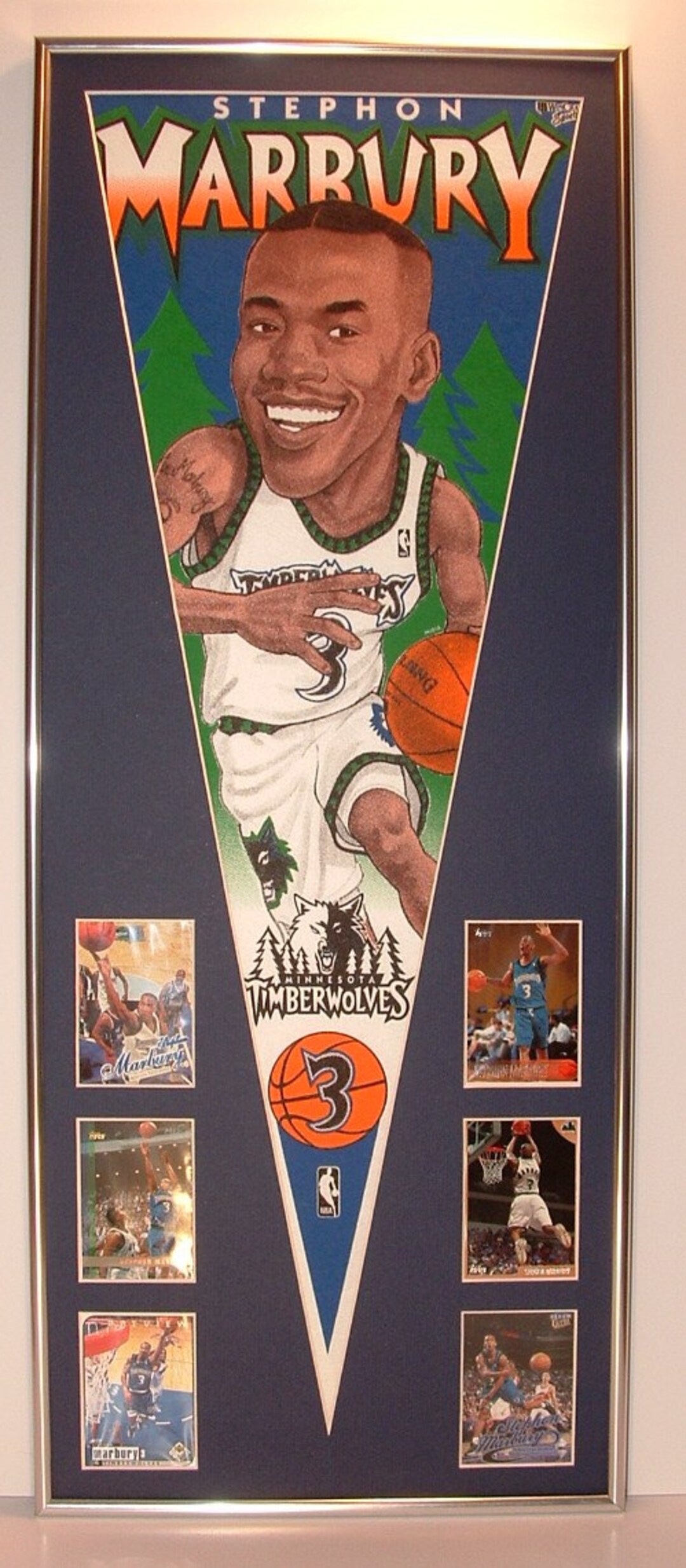 Minnesota Timberwolves Stephon Marbury Pennant & Cards...custom Framed ...