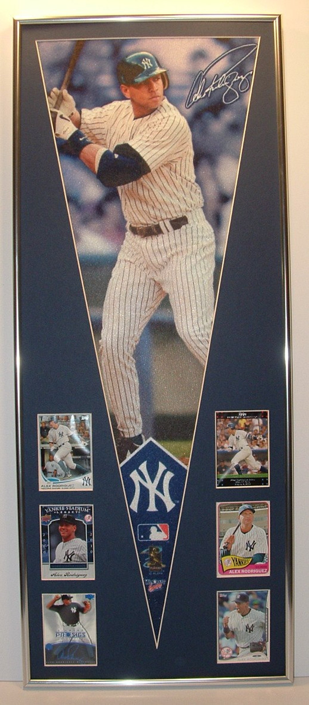 NY Yankees Alex Rodriguez Pennant Framed..with Cards...custom Framed ...