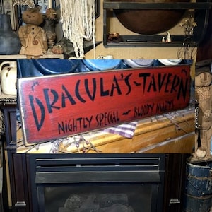 Dracula's Tavern Primitive Halloween Sign - Etsy