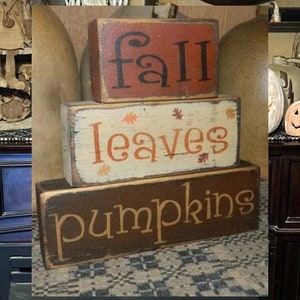 Fall Leaves Pumpkins Primitive Block Sign - Etsy