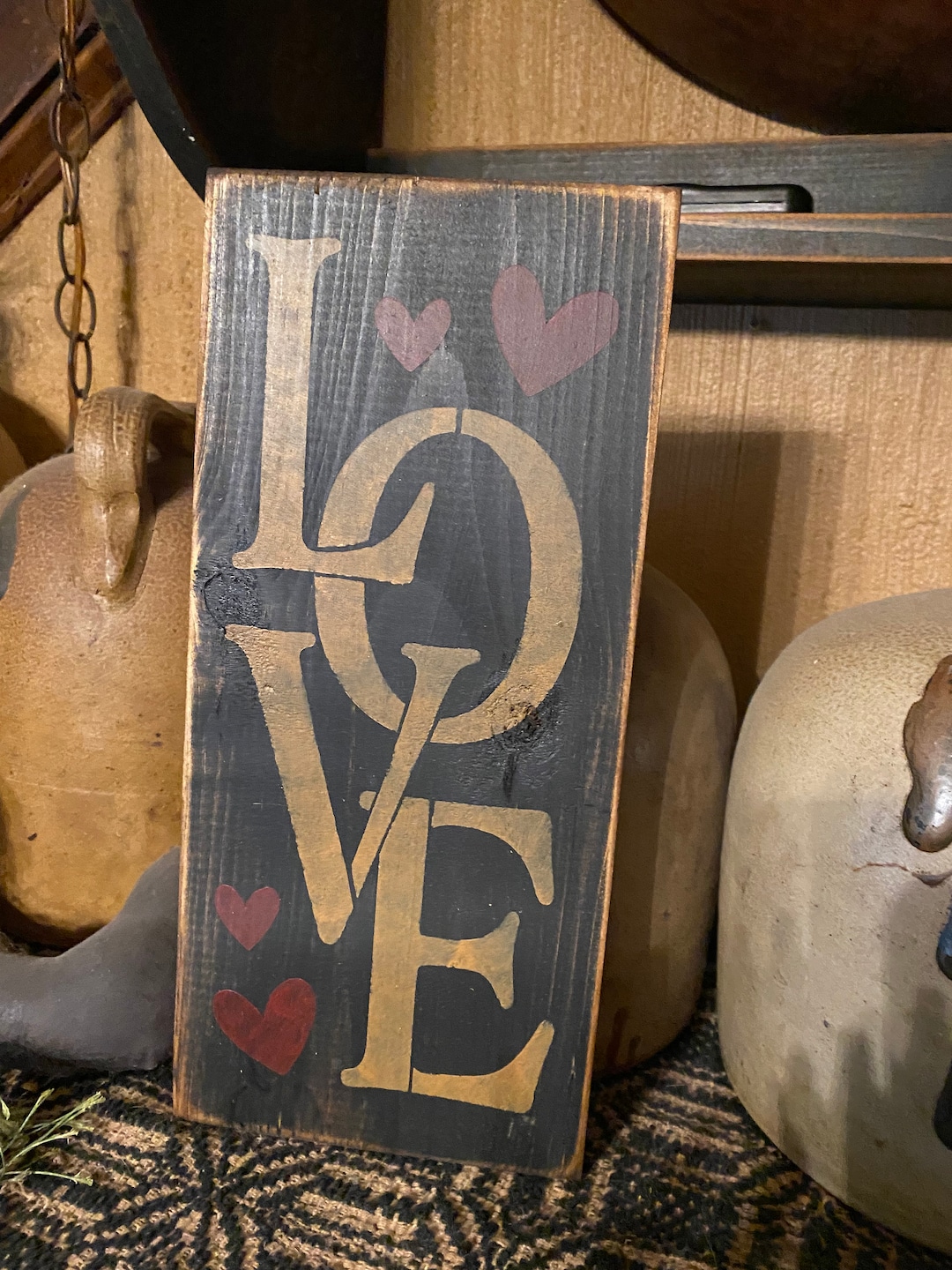 Love Hearts Primitive Sign - Etsy
