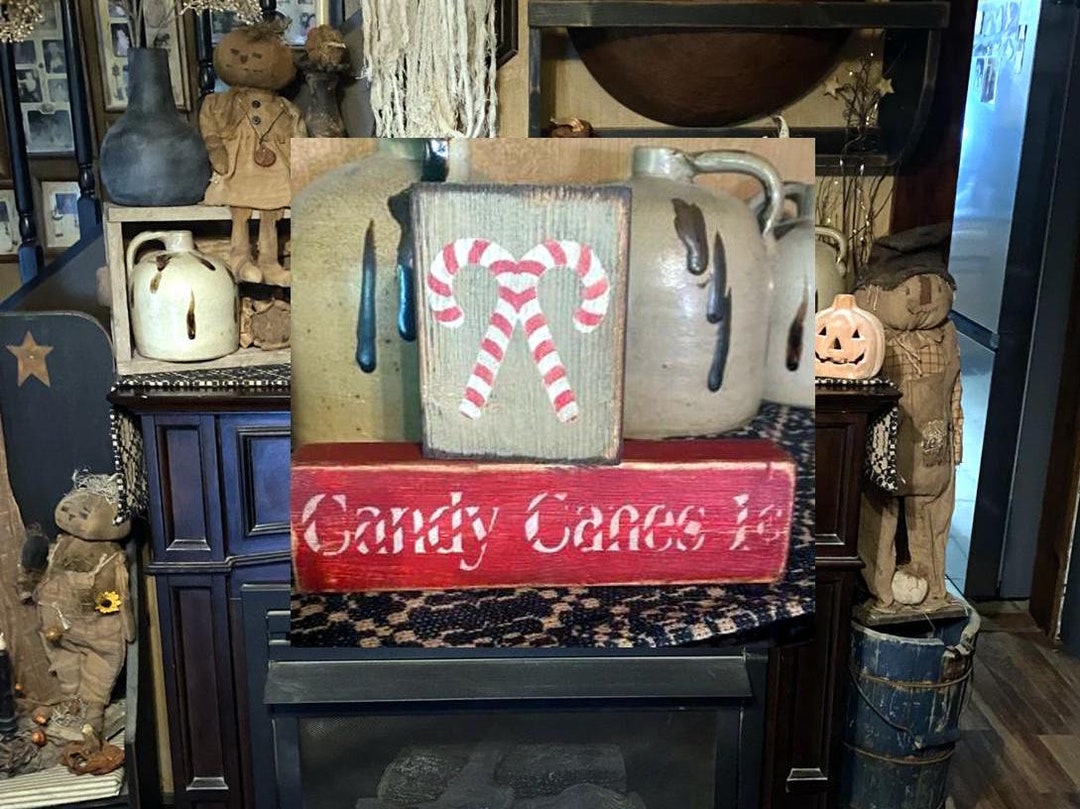 Primitive Christmas Candy Canes Block Sign - Etsy