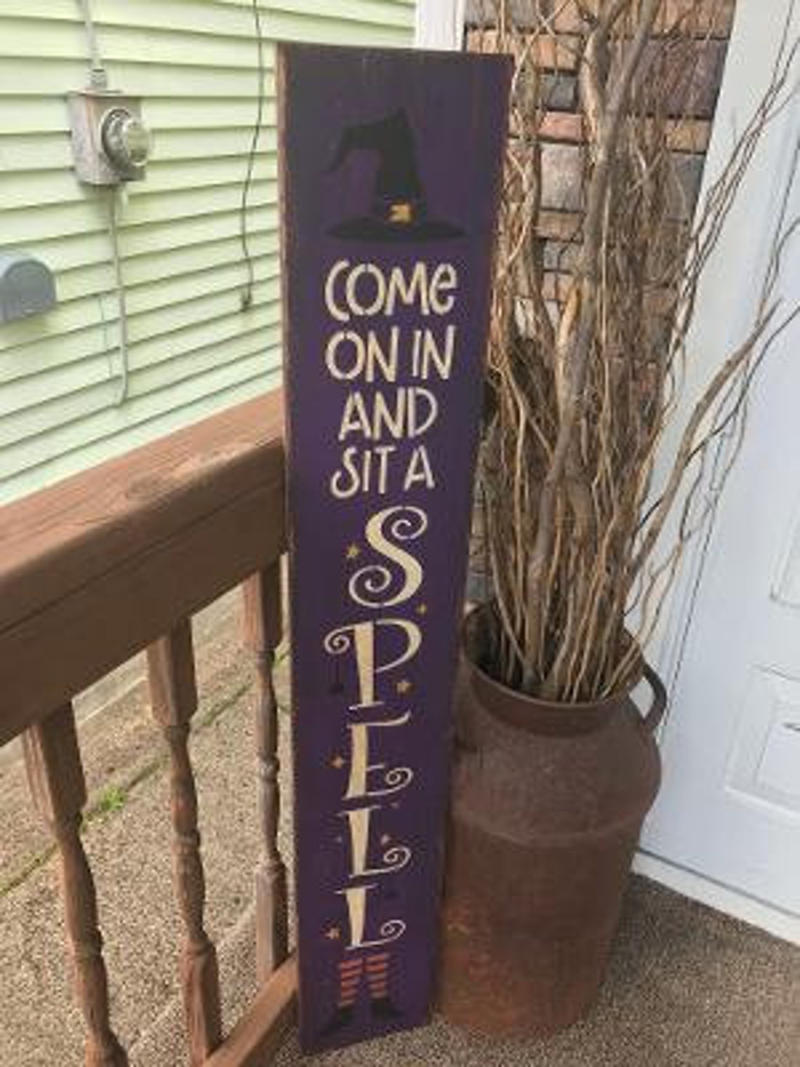 Come Sit Spell Witch Porch Primitive Sign | Etsy