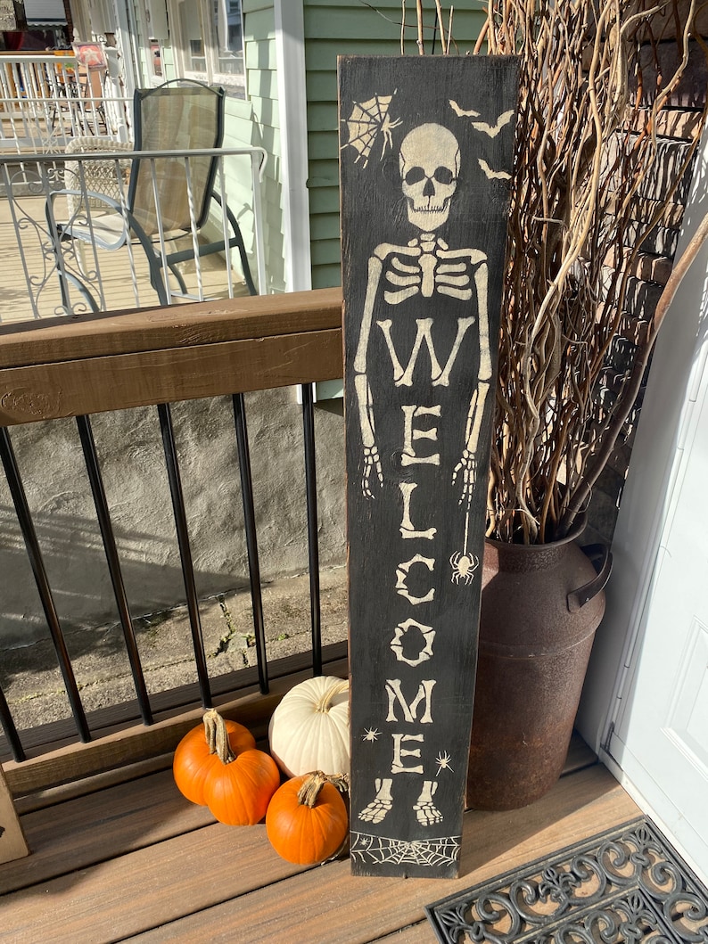 Welcome Skeleton Halloween Porch Primitive Sign - Etsy