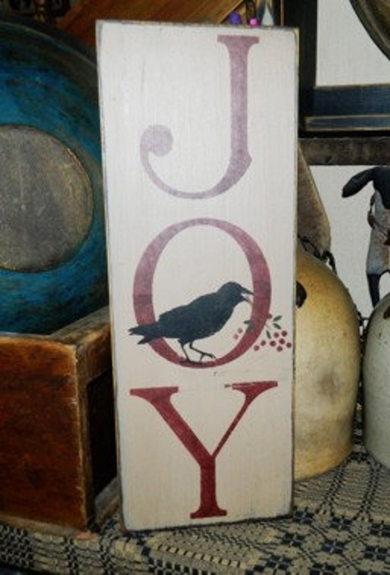 Joy Crow Berries Christmas Primitive Sign - Etsy