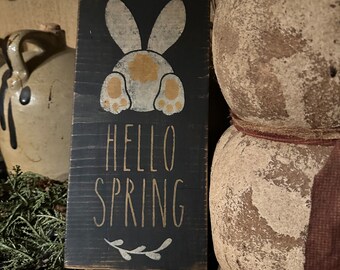 Hello Spring Primitive Sign Block - Etsy