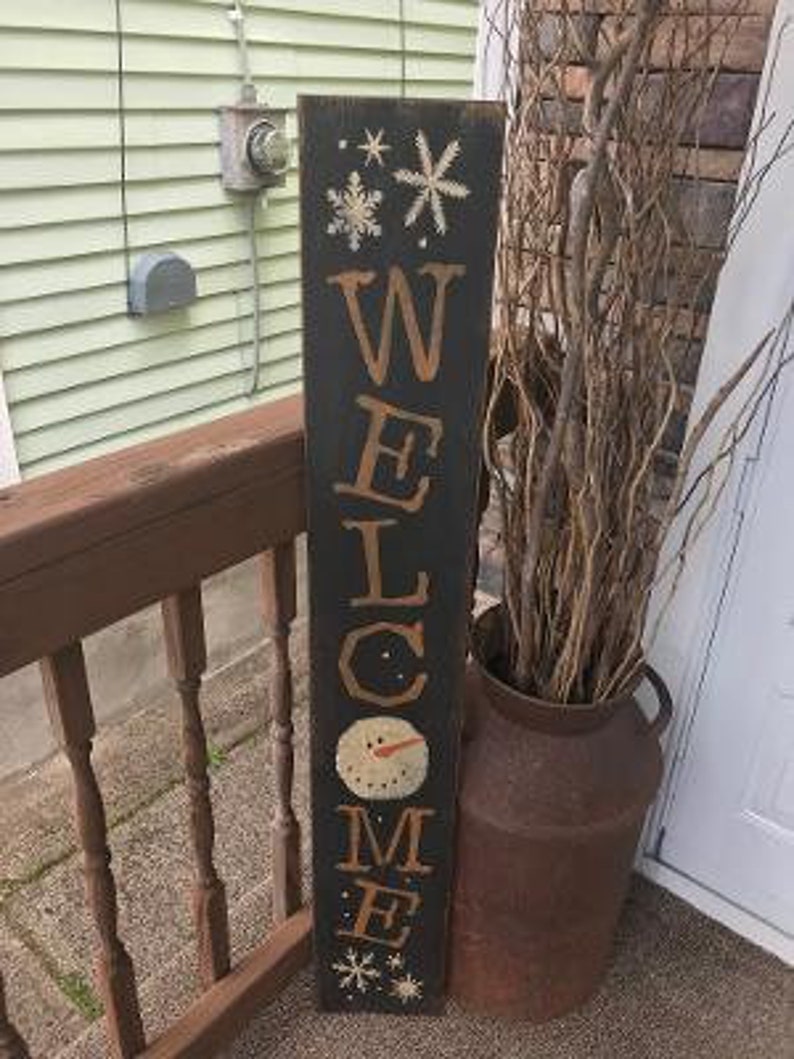 Welcome Snowman Winter Porch Primitive Sign - Etsy