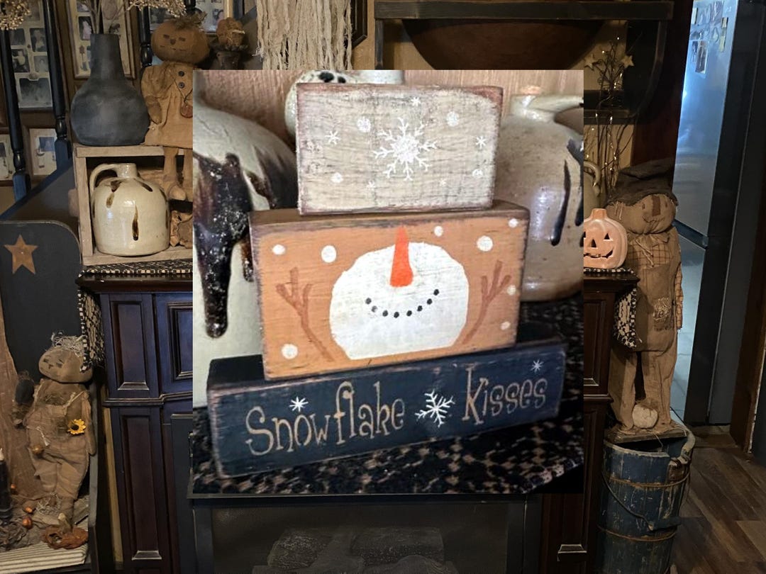 Snowflake Kisses Snowman Primitive Block Sign - Etsy