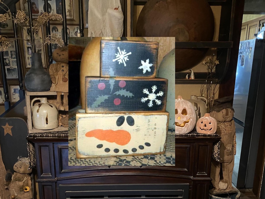 Snowman Primitive Block Sign - Etsy