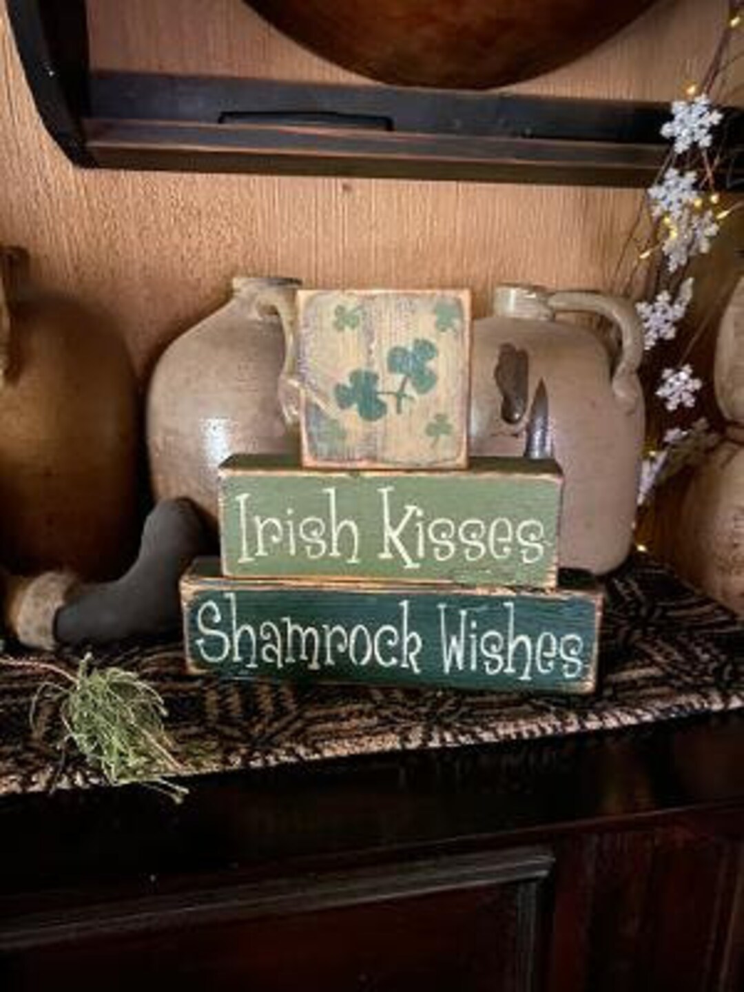 Irish Kisses Shanrock Wishes Primitive Sign - Etsy