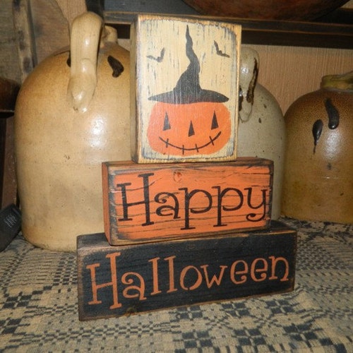 Happy Halloween Pumpkin Jack O Lnatern Primitive Block Sign | Etsy